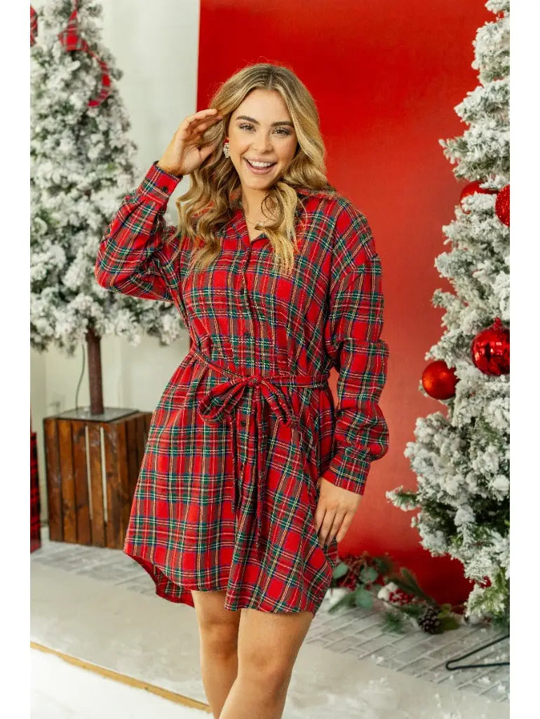 Festive Flannel Dress – TOOTSIETRENDSBOUTIQUE